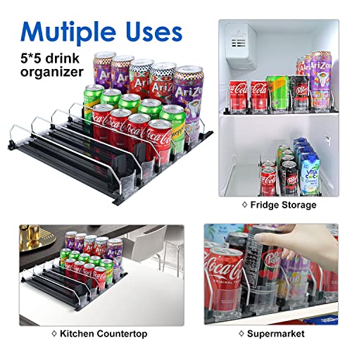 BUDO Soda Can Organizer for Refrigerator, Automatic Pusher Glide, Drink Organizer for Fridge, Bottled Water Beer Beverage Holder for Fridge Pantry Kitchen (12.2inch, 5 Rows)