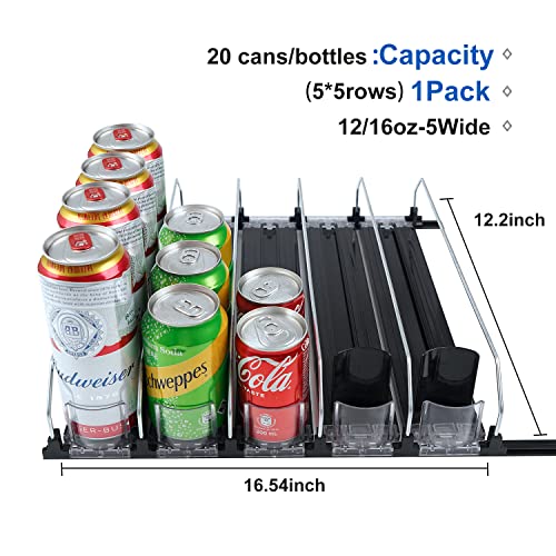 BUDO Soda Can Organizer for Refrigerator, Automatic Pusher Glide, Drink Organizer for Fridge, Bottled Water Beer Beverage Holder for Fridge Pantry Kitchen (12.2inch, 5 Rows)