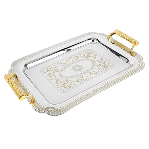 Cabilock Rectangular Serving Tray Serving Tray with Handles Nordic Serving Platter Stainless Steel Food Trays Stainless Steel Tea