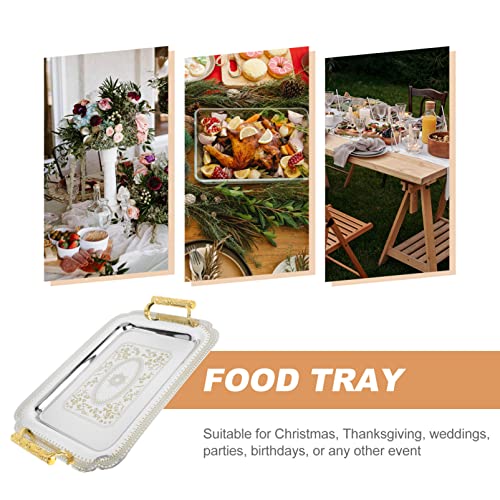 Cabilock Rectangular Serving Tray Serving Tray with Handles Nordic Serving Platter Stainless Steel Food Trays Stainless Steel Tea