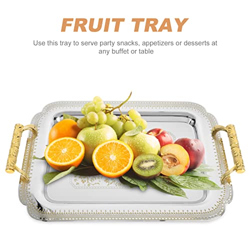 Cabilock Rectangular Serving Tray Serving Tray with Handles Nordic Serving Platter Stainless Steel Food Trays Stainless Steel Tea