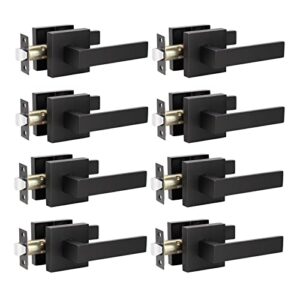 knobwell 8 pack interior door handles matte black modern square door handle knobs classic no-locking passage door levers(no lock, no key)