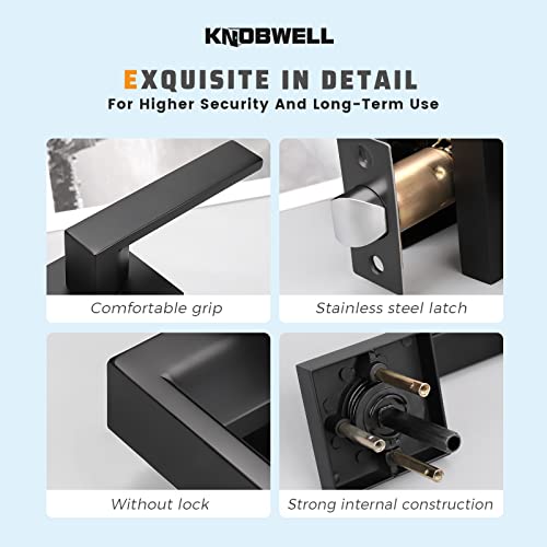 KNOBWELL 8 Pack Interior Door Handles Matte Black Modern Square Door Handle Knobs Classic No-Locking Passage Door Levers(No Lock, No Key)