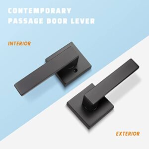 KNOBWELL 8 Pack Interior Door Handles Matte Black Modern Square Door Handle Knobs Classic No-Locking Passage Door Levers(No Lock, No Key)