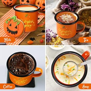 Potchen 2 Pieces Thanksgiving Mugs Fall Cups Pumpkin Coffee Mug Spice Enamel Cup Gift for Friend Sister Family Autumn Season Campfire 12 oz Halloween Outdoor Camping