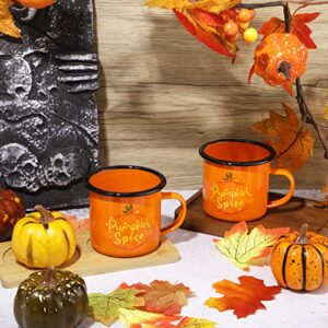 Potchen 2 Pieces Thanksgiving Mugs Fall Cups Pumpkin Coffee Mug Spice Enamel Cup Gift for Friend Sister Family Autumn Season Campfire 12 oz Halloween Outdoor Camping