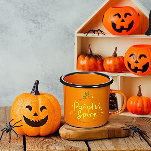 Potchen 2 Pieces Thanksgiving Mugs Fall Cups Pumpkin Coffee Mug Spice Enamel Cup Gift for Friend Sister Family Autumn Season Campfire 12 oz Halloween Outdoor Camping