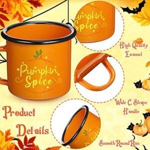 Potchen 2 Pieces Thanksgiving Mugs Fall Cups Pumpkin Coffee Mug Spice Enamel Cup Gift for Friend Sister Family Autumn Season Campfire 12 oz Halloween Outdoor Camping