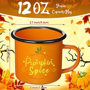 Potchen 2 Pieces Thanksgiving Mugs Fall Cups Pumpkin Coffee Mug Spice Enamel Cup Gift for Friend Sister Family Autumn Season Campfire 12 oz Halloween Outdoor Camping