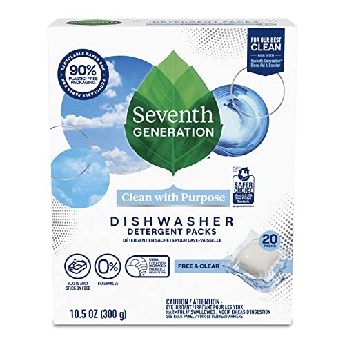 Seventh Generation Dishwasher Detergent Packs, Blasts Away Stuck-On Food, Free & Clear, 20 Packs