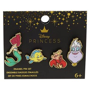 loungefly disney the little mermaid 4-piece pin set (ariel, flounder, sebastian, ursula), amazon exclusive