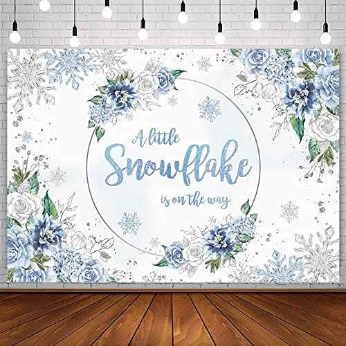 AIBIIN 7x5ft Winter Snowflake Baby Shower Backdrop for Baby Blue Silver Snowflake Floral Wonderland Photography Background Oh Baby Christmas Xmas Party Decoration Banner Supplies Photo Booth Studio