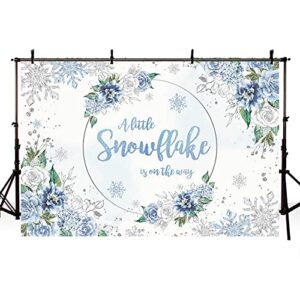 AIBIIN 7x5ft Winter Snowflake Baby Shower Backdrop for Baby Blue Silver Snowflake Floral Wonderland Photography Background Oh Baby Christmas Xmas Party Decoration Banner Supplies Photo Booth Studio