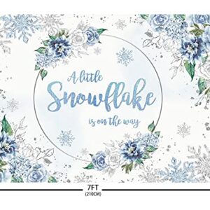 AIBIIN 7x5ft Winter Snowflake Baby Shower Backdrop for Baby Blue Silver Snowflake Floral Wonderland Photography Background Oh Baby Christmas Xmas Party Decoration Banner Supplies Photo Booth Studio