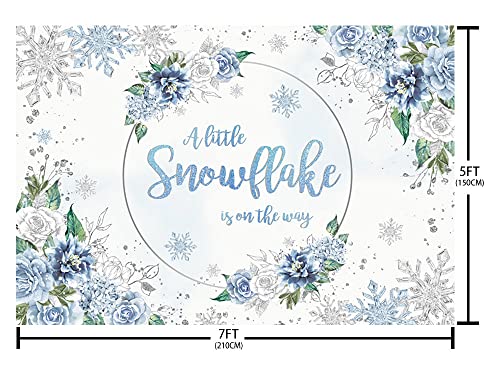 AIBIIN 7x5ft Winter Snowflake Baby Shower Backdrop for Baby Blue Silver Snowflake Floral Wonderland Photography Background Oh Baby Christmas Xmas Party Decoration Banner Supplies Photo Booth Studio