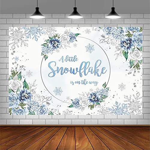 AIBIIN 7x5ft Winter Snowflake Baby Shower Backdrop for Baby Blue Silver Snowflake Floral Wonderland Photography Background Oh Baby Christmas Xmas Party Decoration Banner Supplies Photo Booth Studio