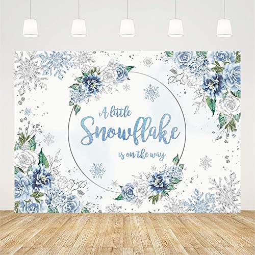 AIBIIN 7x5ft Winter Snowflake Baby Shower Backdrop for Baby Blue Silver Snowflake Floral Wonderland Photography Background Oh Baby Christmas Xmas Party Decoration Banner Supplies Photo Booth Studio