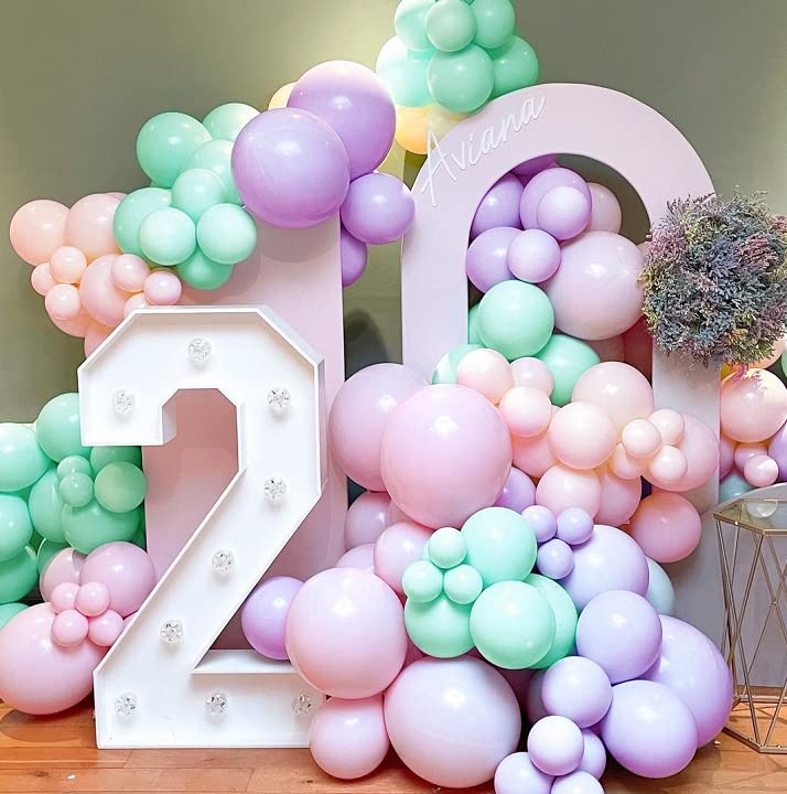 Double Stuffed Pastel Balloon Garland Pink Purple Green Balloons Rainbow Balloon Arch With Gold Metallic Latex Balloons Kit For Mermaid Baby Shower Princess Ice Cream Birthday Candy Party Decorations