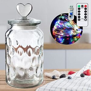 homeyhoney glass jar with lid for liquid, glass apothecary jars with lid, decorative weddings candy buffet display elegant storage, coffee canister,sugar containers (45oz gems)