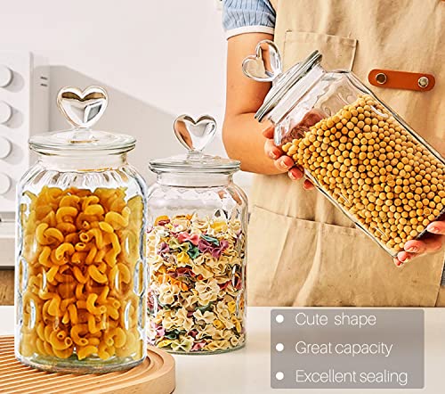 HomeyHoney Glass Jar with Lid for Liquid, Glass Apothecary Jars with Lid, Decorative Weddings Candy Buffet Display Elegant Storage, Coffee Canister,Sugar Containers (45oz Gems)