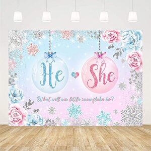 AIBIIN 7x5ft Winter Snowflake Gender Reveal Backdrop Pink or Blue He or She What Will Baby Be Boy Girl Floral Photography Background Baby Shower Party Decoration Banner Supplies Photo Studio Props