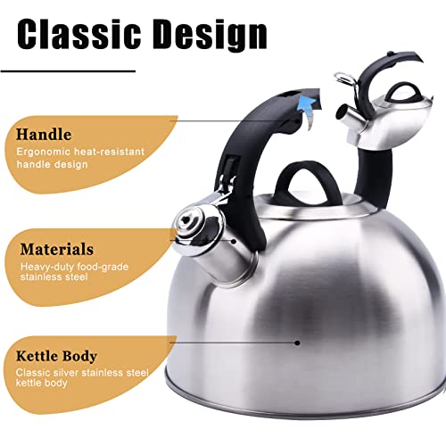 GGC 3L Tea Kettle for Stove Top, Loud Whistling Tea Kettles Water Boiler, Stainless Steel Kettle with Anti-Heat Handle and Simple Touch Button to Control Kettle Outlet