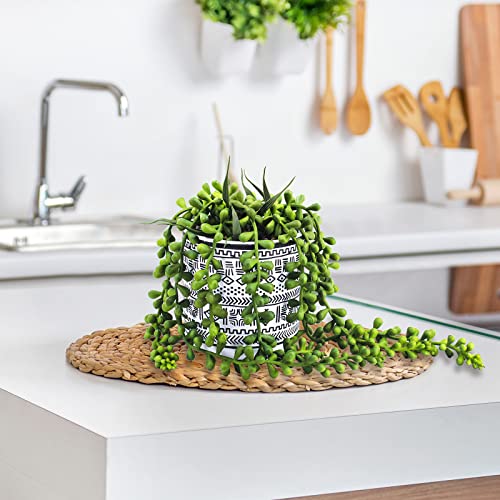 Winlyn 3 Pcs Small Potted Succulents Plants Artificial String of Pearls Aloe Hops Succulents in Black Geometric Concrete Pots for Gifts Modern Home Bathroom Window Table Indoor Outdoor Greenery Décor