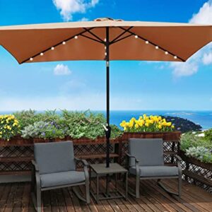 i-POOK 10 x 6.5 FT Rectangular Patio Umbrellas with 26 Solar LED Light, Market Table Waterproof Umbrellas Sunshade with Crank and Push Button Tilt Patio Hanging Umbrella for Garden Deck Pool, Brown