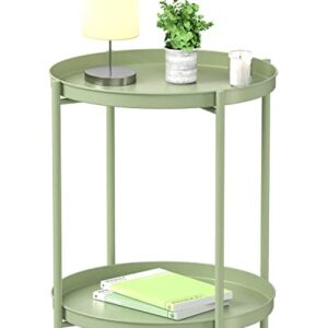 EKNITEY 2 Tier End Table - Metal Side Table Waterproof Small Sofa Coffee Side Tables Bedroom Indoor Outdoor with Removable Tray for Living Room Bedroom Balcony and Office (Atrovirens)