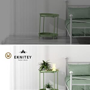 EKNITEY 2 Tier End Table - Metal Side Table Waterproof Small Sofa Coffee Side Tables Bedroom Indoor Outdoor with Removable Tray for Living Room Bedroom Balcony and Office (Atrovirens)