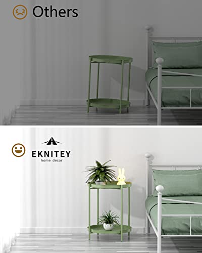 EKNITEY 2 Tier End Table - Metal Side Table Waterproof Small Sofa Coffee Side Tables Bedroom Indoor Outdoor with Removable Tray for Living Room Bedroom Balcony and Office (Atrovirens)