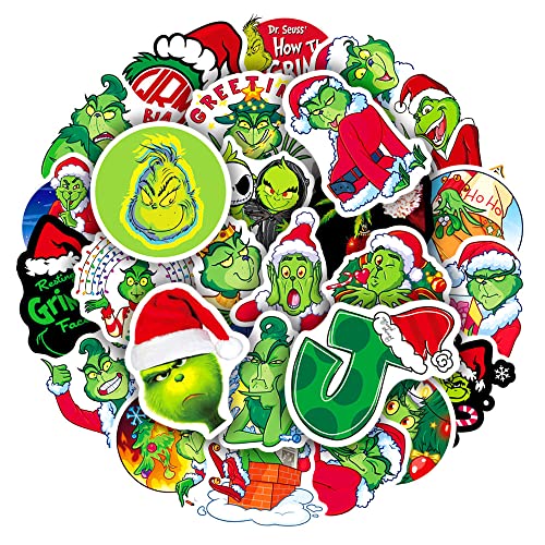 PIGBIT 50Pcs Grinch Christmas Stickers for Christmas Party Favors,Water Bottles,Laptop,Greeting Cards,Envelopes