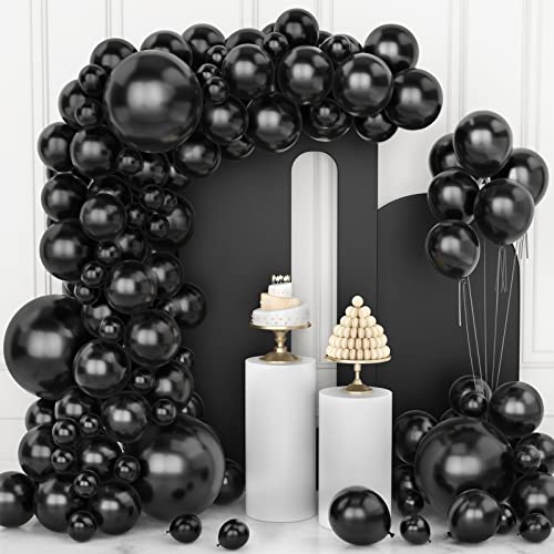 Black Balloons, 106pcs Black Balloon Garland Arch Kit Different Sizes 5 10 12 18 Inch Latex Balloons for Birthday Graduation Wedding Retirement Anniversary Halloween New Year Holiday Party Decorations