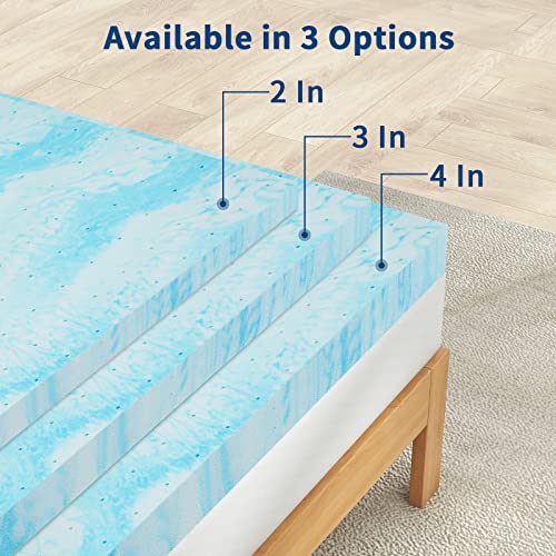 IULULU Queen 3 Inch Gel Memory Foam Mattress Topper, CertiPUR-US Certified, Blue