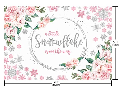 AIBIIN 7x5ft Winter Baby Shower Backdrop for Girl A Little Snowflake is On The Way Baby Shower Decorations Pink Silver Snowflakes Photography Background Banner Photo Props