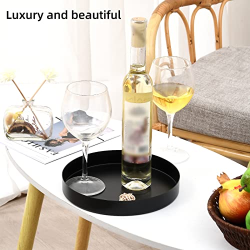 Bathroom Trays for Counter, Dedoot Decorative Black Round Tray Stainless Steel - 8.6 Inches Storage Organizer Vanity Trays Plate for Jewelry Cosmetics Coffee Tea Candle, Bathroom Kitchen Tableware