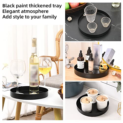 Bathroom Trays for Counter, Dedoot Decorative Black Round Tray Stainless Steel - 8.6 Inches Storage Organizer Vanity Trays Plate for Jewelry Cosmetics Coffee Tea Candle, Bathroom Kitchen Tableware