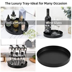 Bathroom Trays for Counter, Dedoot Decorative Black Round Tray Stainless Steel - 8.6 Inches Storage Organizer Vanity Trays Plate for Jewelry Cosmetics Coffee Tea Candle, Bathroom Kitchen Tableware