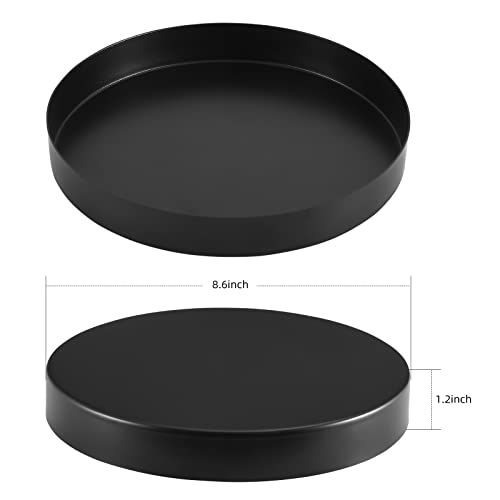 Bathroom Trays for Counter, Dedoot Decorative Black Round Tray Stainless Steel - 8.6 Inches Storage Organizer Vanity Trays Plate for Jewelry Cosmetics Coffee Tea Candle, Bathroom Kitchen Tableware