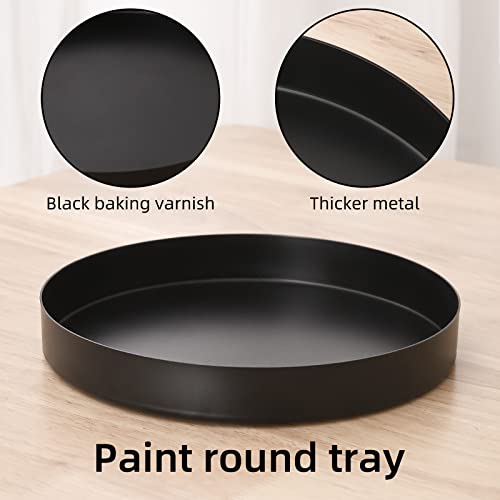 Bathroom Trays for Counter, Dedoot Decorative Black Round Tray Stainless Steel - 8.6 Inches Storage Organizer Vanity Trays Plate for Jewelry Cosmetics Coffee Tea Candle, Bathroom Kitchen Tableware