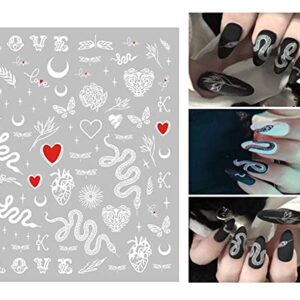 6 Sheets Snake Nail Art Stickers,Black Skull Goth Nail Decals 3D Self Adhesive Nail Art Supplies Halloween Gothic Punk Horror Nail Stickers Designer DIY Charms Decor Nail Art Accessories Decals