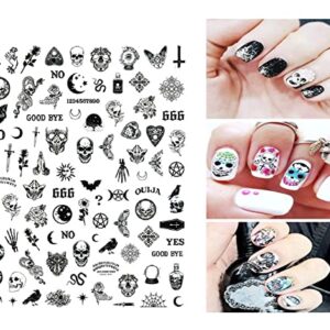 6 Sheets Snake Nail Art Stickers,Black Skull Goth Nail Decals 3D Self Adhesive Nail Art Supplies Halloween Gothic Punk Horror Nail Stickers Designer DIY Charms Decor Nail Art Accessories Decals