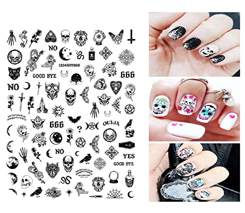 6 Sheets Snake Nail Art Stickers,Black Skull Goth Nail Decals 3D Self Adhesive Nail Art Supplies Halloween Gothic Punk Horror Nail Stickers Designer DIY Charms Decor Nail Art Accessories Decals