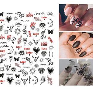 6 Sheets Snake Nail Art Stickers,Black Skull Goth Nail Decals 3D Self Adhesive Nail Art Supplies Halloween Gothic Punk Horror Nail Stickers Designer DIY Charms Decor Nail Art Accessories Decals