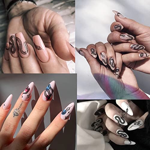 6 Sheets Snake Nail Art Stickers,Black Skull Goth Nail Decals 3D Self Adhesive Nail Art Supplies Halloween Gothic Punk Horror Nail Stickers Designer DIY Charms Decor Nail Art Accessories Decals