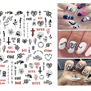 6 Sheets Snake Nail Art Stickers,Black Skull Goth Nail Decals 3D Self Adhesive Nail Art Supplies Halloween Gothic Punk Horror Nail Stickers Designer DIY Charms Decor Nail Art Accessories Decals