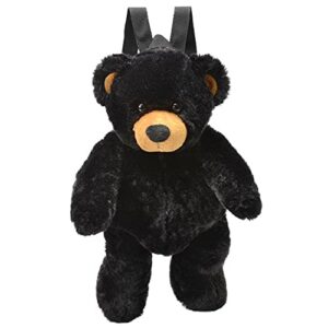 unipak 1874bk soft plush black bear backpack with adjustable straps zippered pocket cute fluffy wild animal, 20-inch