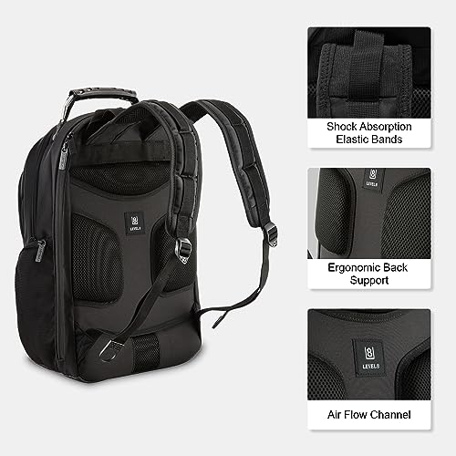 LEVEL8 Laptop Backpack, Durable Work Backpack for Men Women, Computer Bag for Business Fits 15.6" Laptop and Notebook - Black