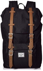 herschel little america laptop backpack, black/tan synthetic leather, classic 25.0l