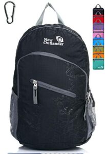 outlander packable handy lightweight travel hiking backpack daypack, black